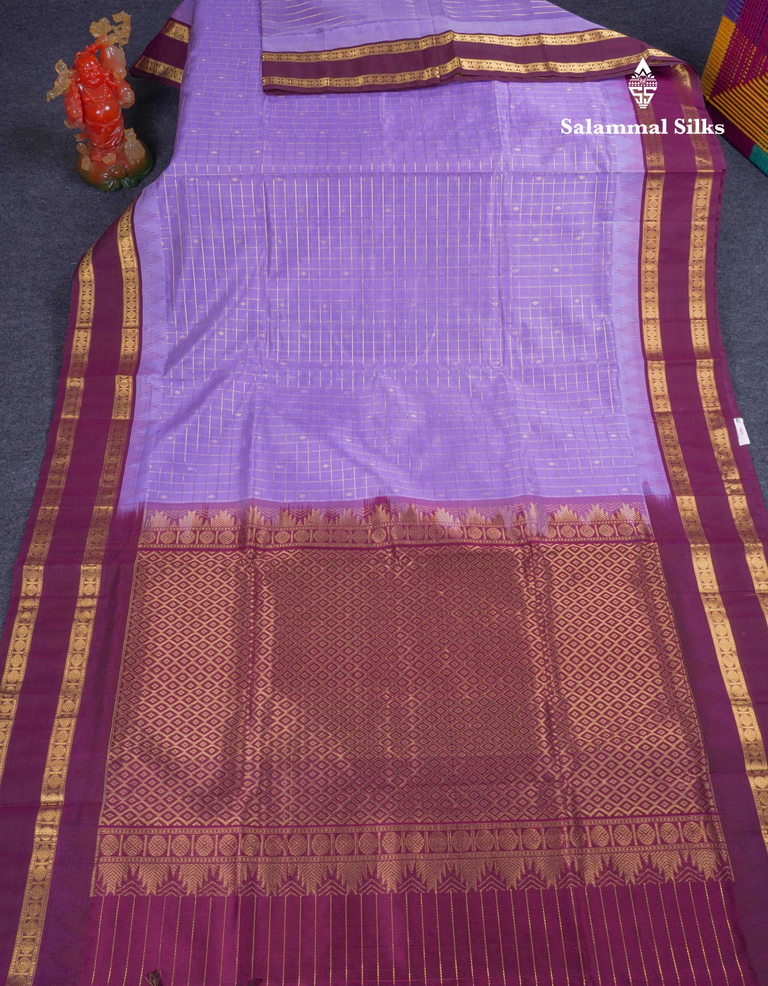 Lavender Checks With Butta Pure Silk Cotton Saree With Contrast Dark M ...