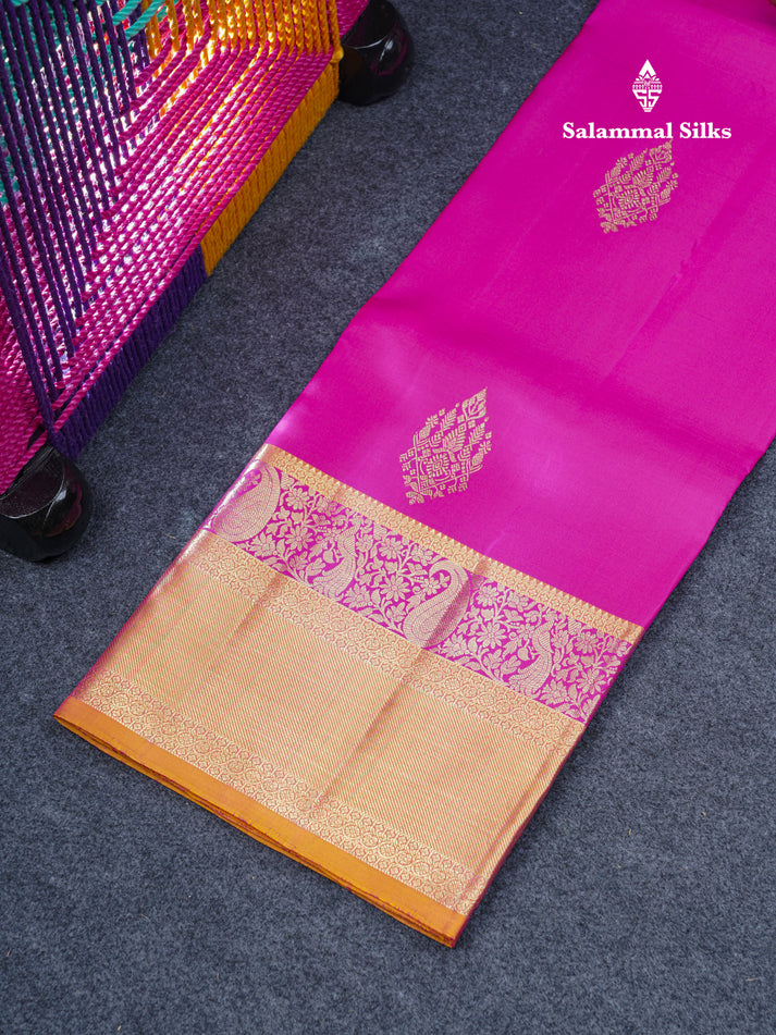 Pure Silk Pattu Pavadai (Magenta Pink) With Contrast Dual Tone Orange ...