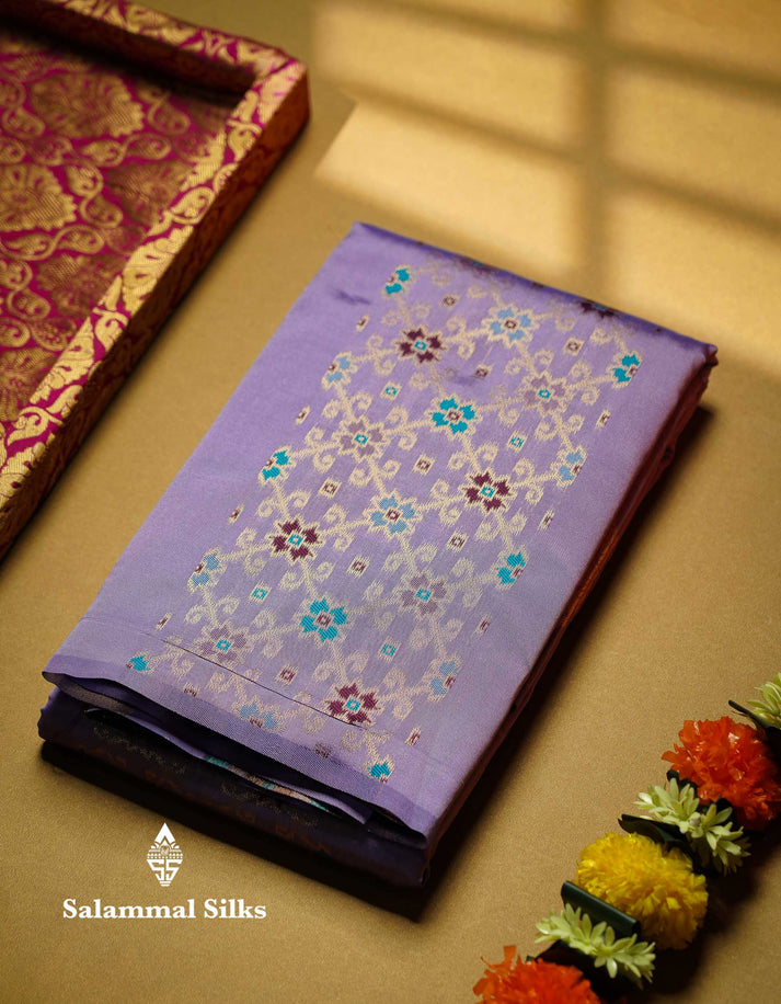Beautiful Lavender Ikkat And Buttas Semi Silk Fancy Saree With Violet ...