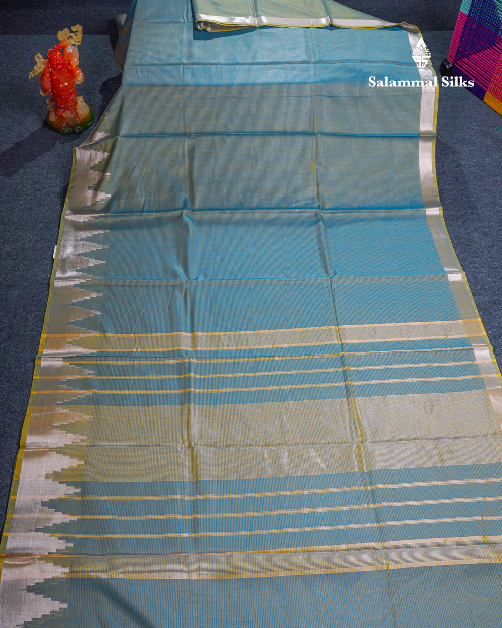 Dual Tone Green Beautiful Horizontal Lines Cotton Mix Fancy Saree With ...