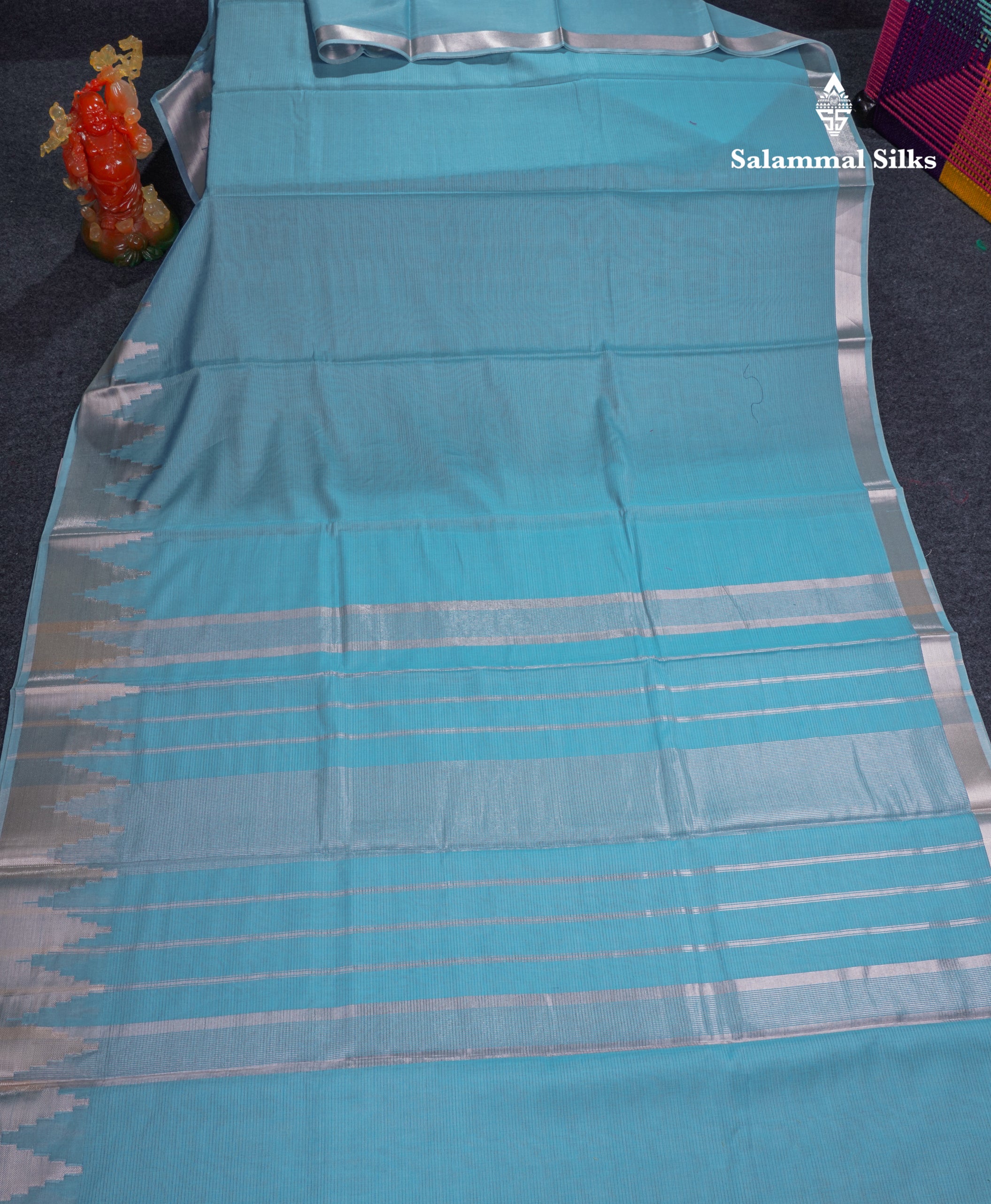 Sky Blue Beautiful Horizontal Lines Cotton Mix Fancy Saree With Silver ...